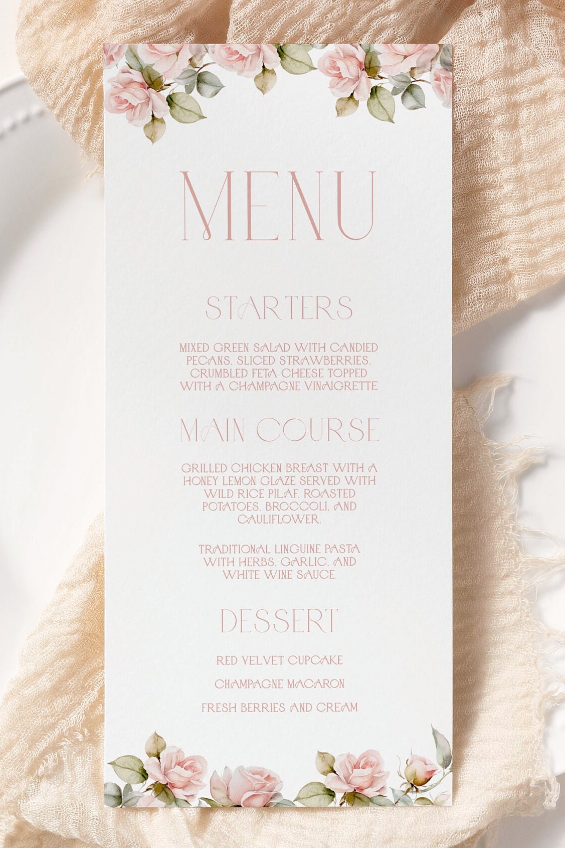 Dusty Pink Rose Menu Template Bridal Brunch Menu Editable Pink Rose ...