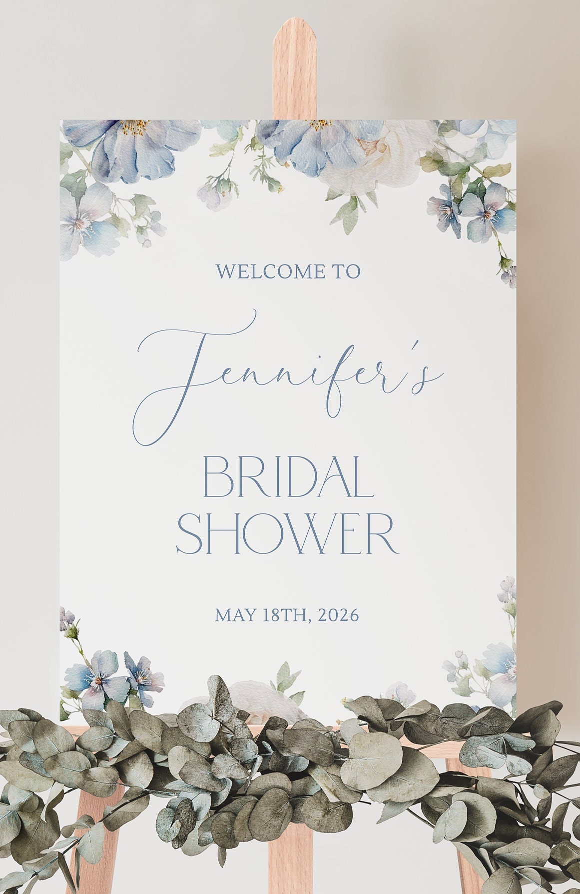 Dusty Blue Floral Bridal Shower Welcome Sign Something Blue Bridal ...