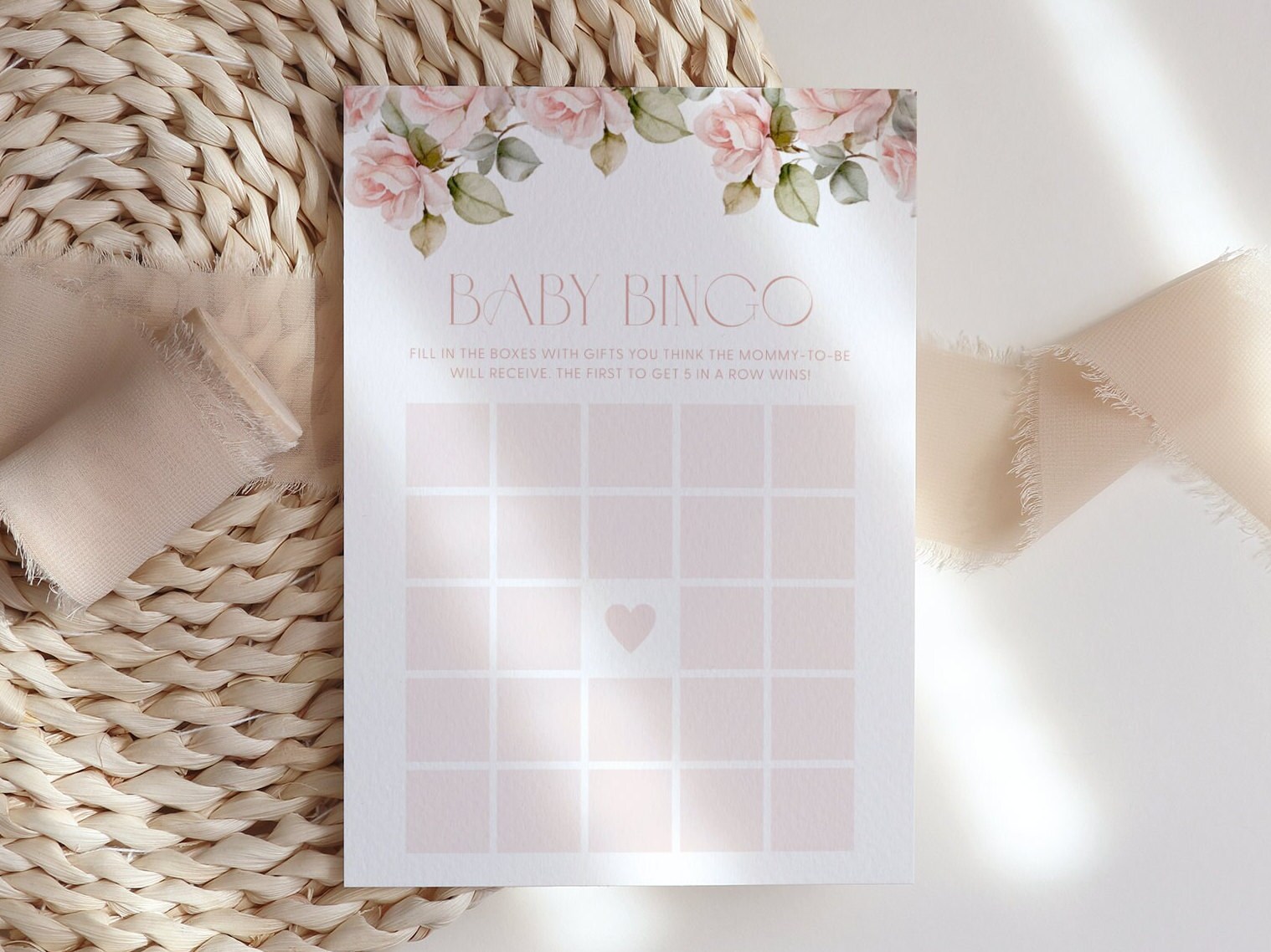 Dusty Pink Rose Baby Bingo Baby Shower Game Pink Baby Bingo Game Baby ...
