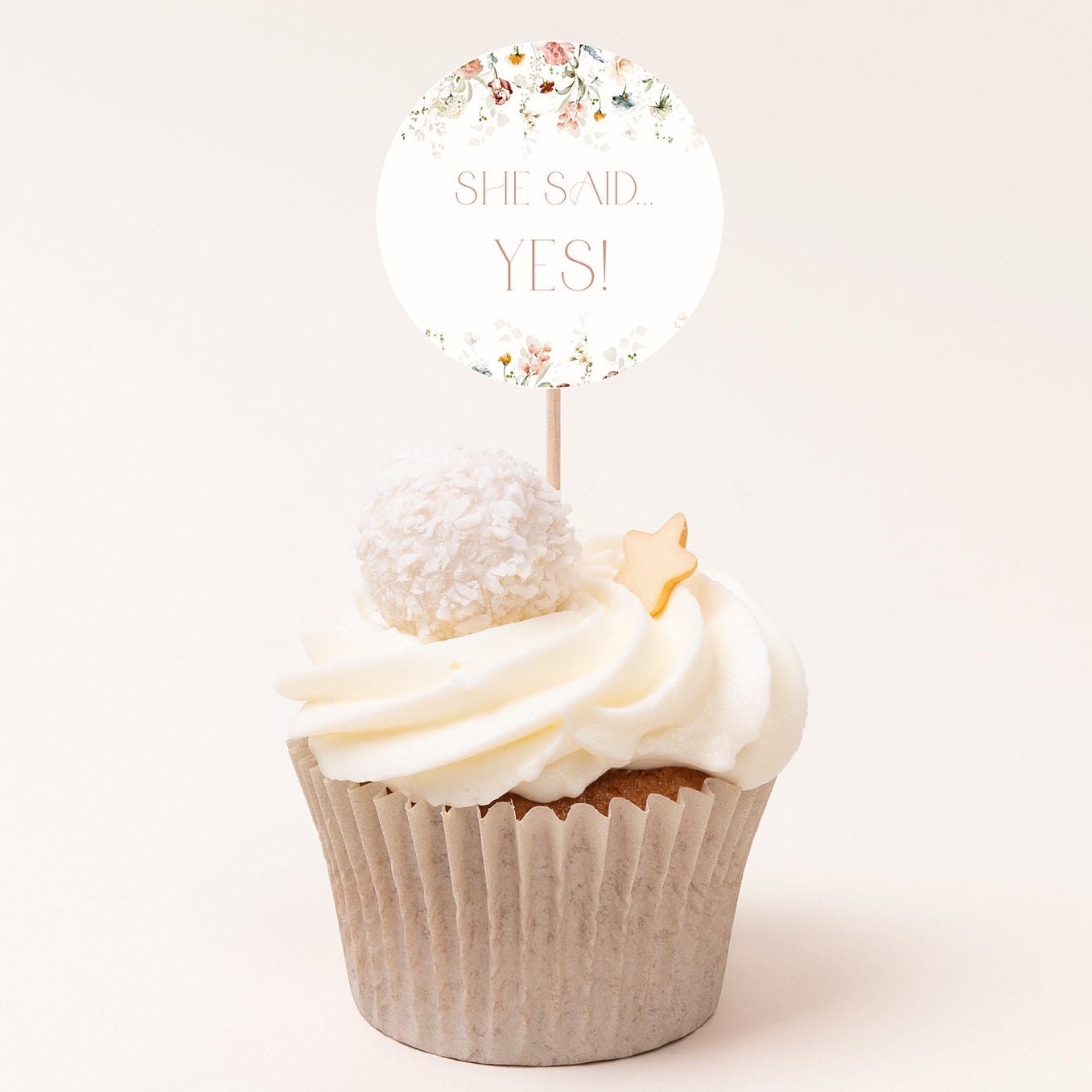 Chic Floral Cupcake Topper Bridal Shower Cupcake Topper Dusty Pink ...