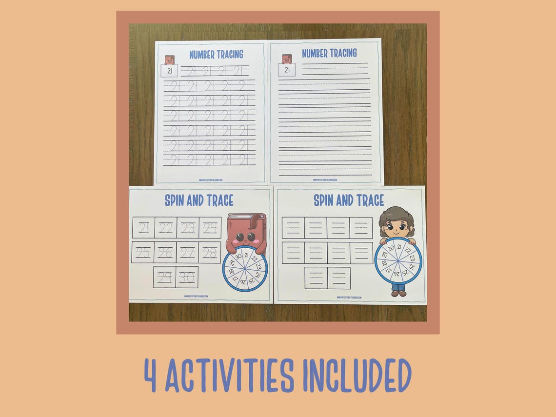 Counting Numbers 21-30 Spin and Trace / Preschool Printables for Math ...