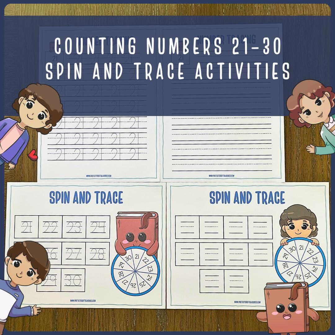 Counting Numbers 21-30 Spin and Trace / Preschool Printables for Math ...