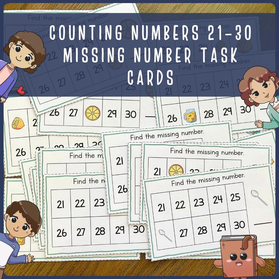 Counting Numbers 21-30 Missing Number Task Cards / Preschool Printables ...