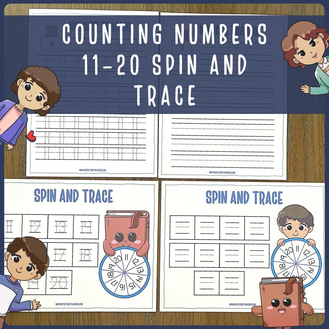 Counting Numbers 11-20 Spin and Trace / Preschool Printables for Math ...