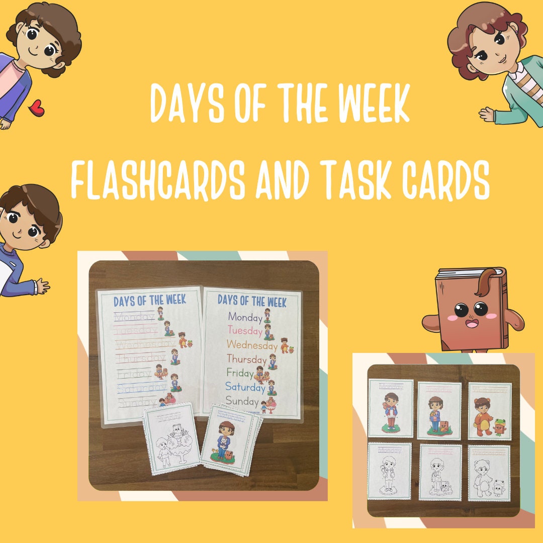 Days of the Week Tracing Flashcards and Task Cards / Preschool ...