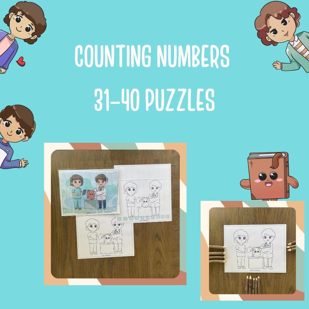 Counting Numbers 31-40 Coloring Page and Puzzles / Preschool Printables ...
