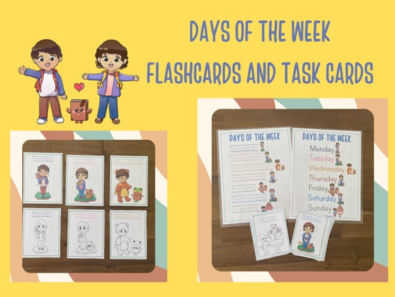 Days of the Week Tracing Flashcards and Task Cards / Preschool | Etsy