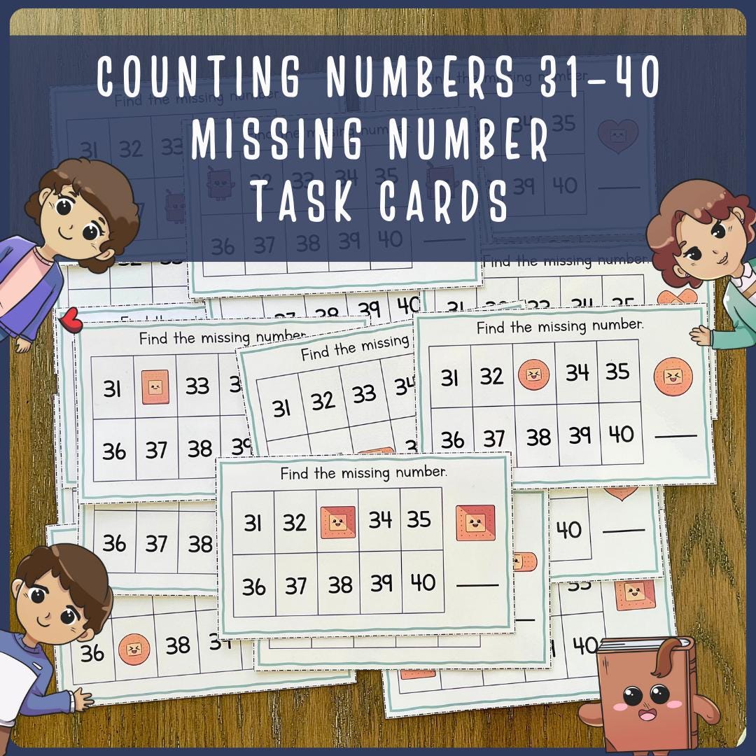Counting Numbers 31-40 Missing Number Task Cards / Preschool Printables ...