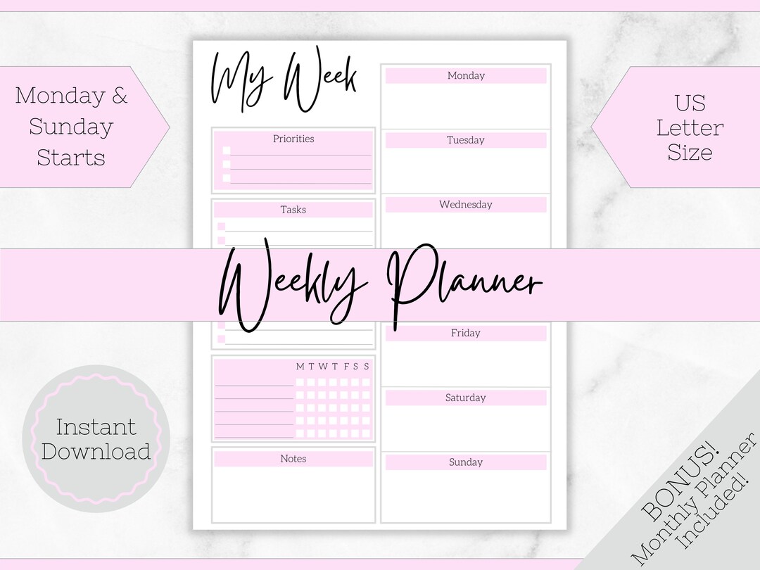 Weekly Planner Printable, Weekly Organizer, Productivity Planner ...