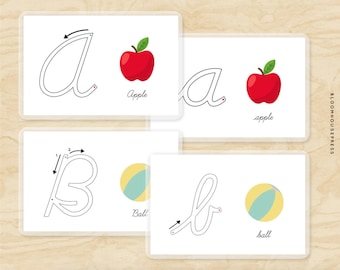 Cursive Cards Alphabet Outline Tracing Letters Flashcards Learning Play ...