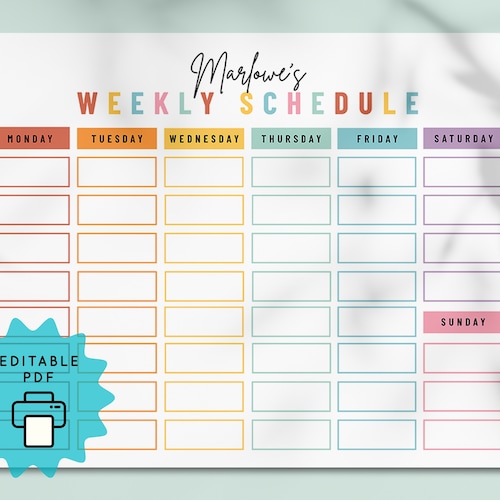 PRINTABLE Weekly Schedule Daily Schedule Planner to Do List - Etsy