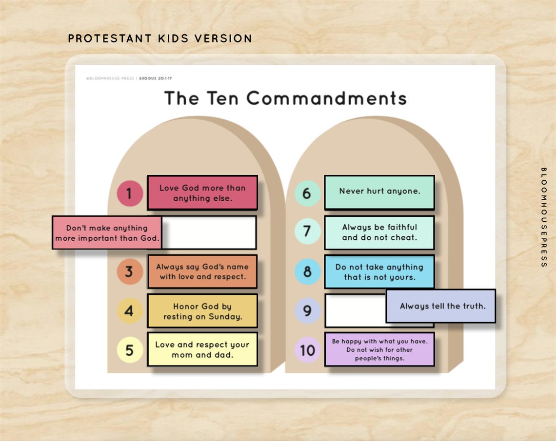 Hoja de trabajo de los Diez Mandamientos Escuela Dominical - Etsy España