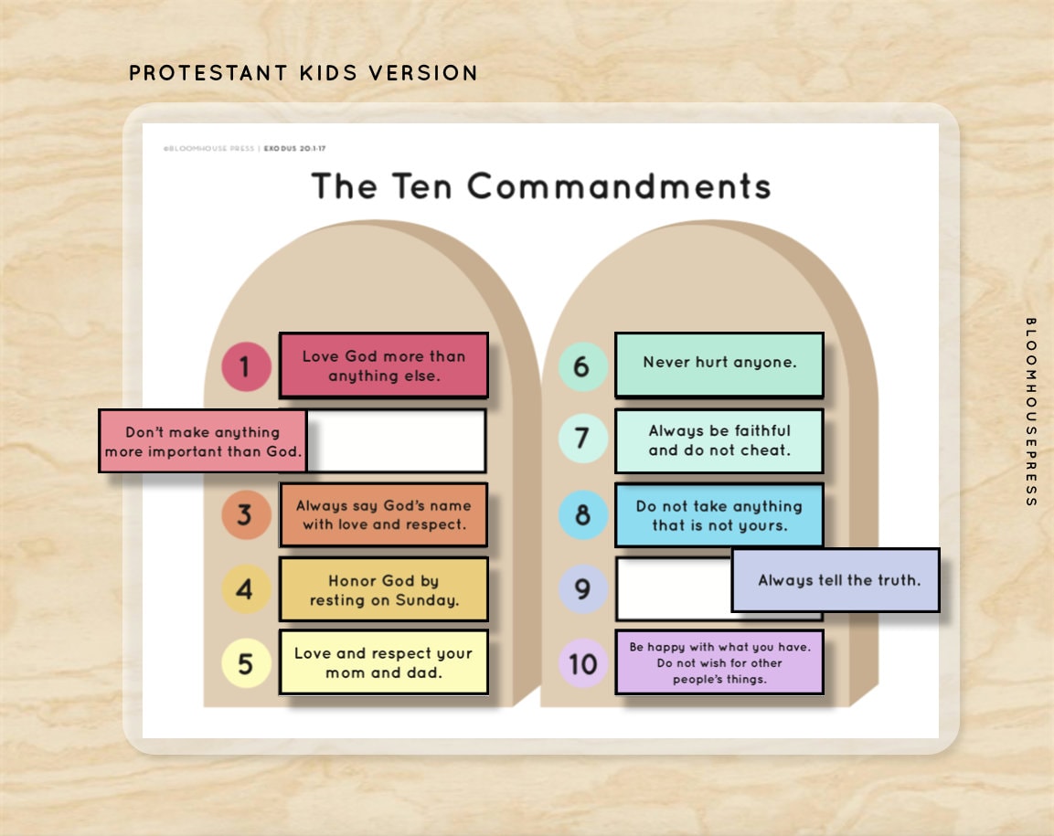 Ten Commandments Worksheet Catholic & Protestant Sunday School - Etsy
