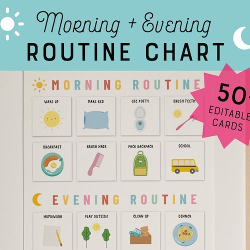 Editable Daily Routine Chore Chart Template for Kids & Toddler - Etsy