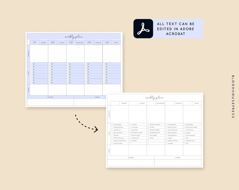 Weekly Planner to Do List Family Kids Schedule Printable Digital Simple ...