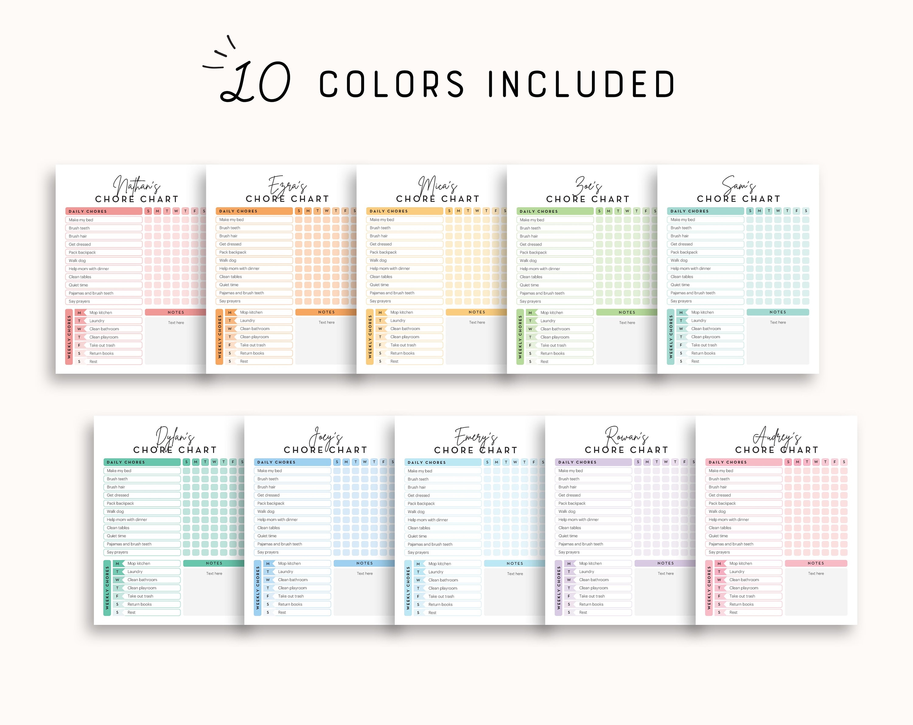 Chore Chart for Multiple Kids Toddler Editable Template Daily - Etsy