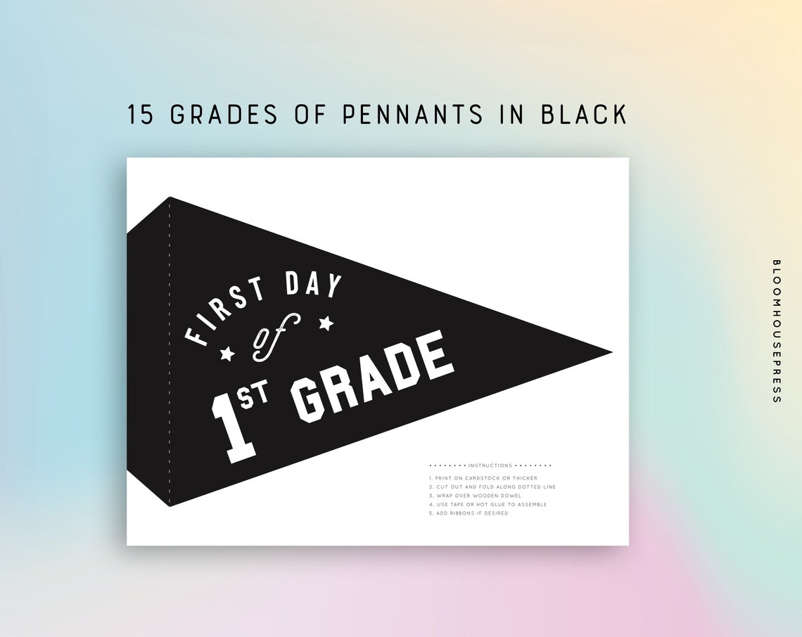 First Day of School Pennant 30 Printable Flags Sign Prop Pre-k - Etsy