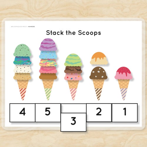 Ice Cream Scoops Counting Numbers 1-5 Stacking Learning to - Etsy