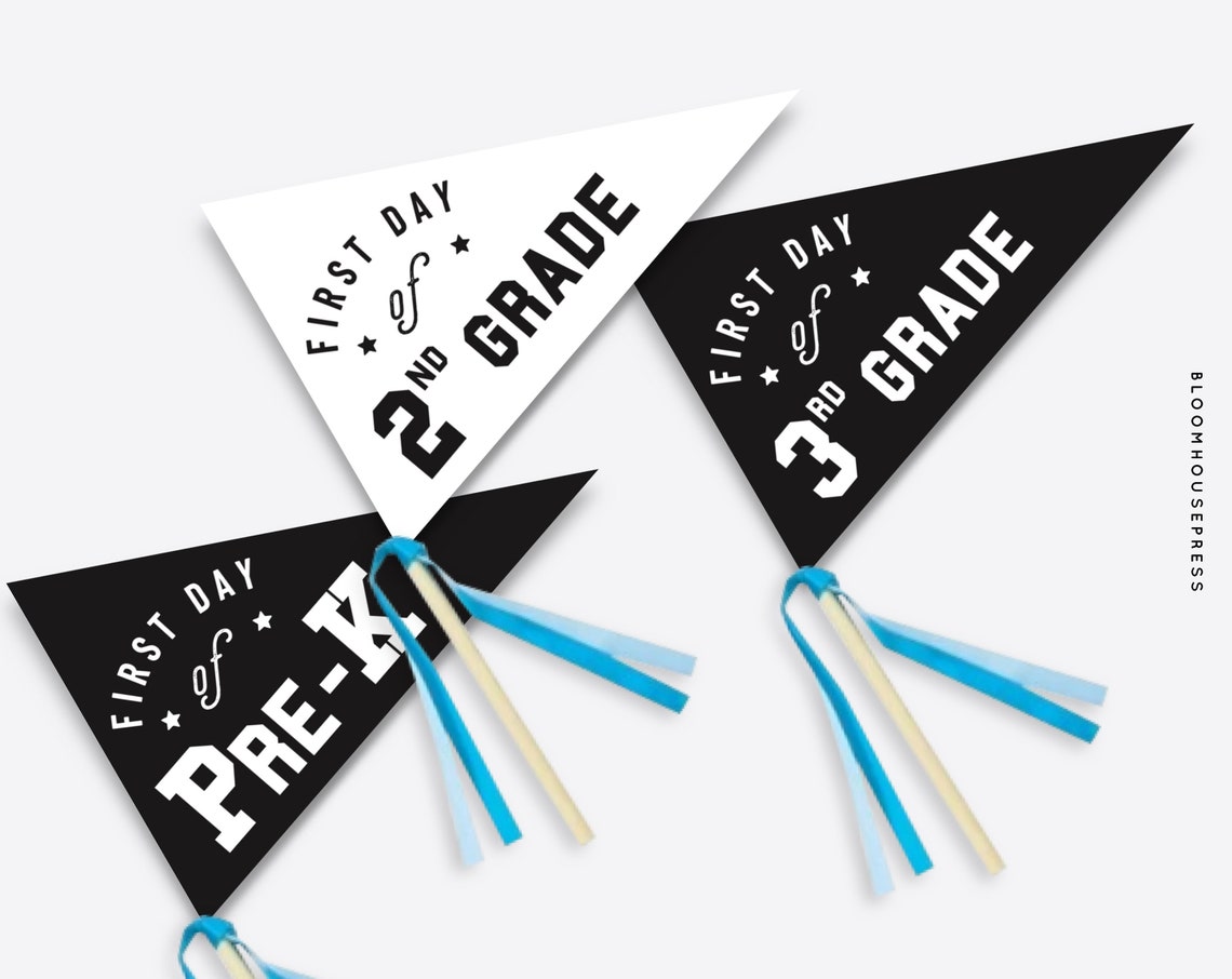 First Day of School Pennant 30 Printable Flags Sign Prop Pre-k - Etsy