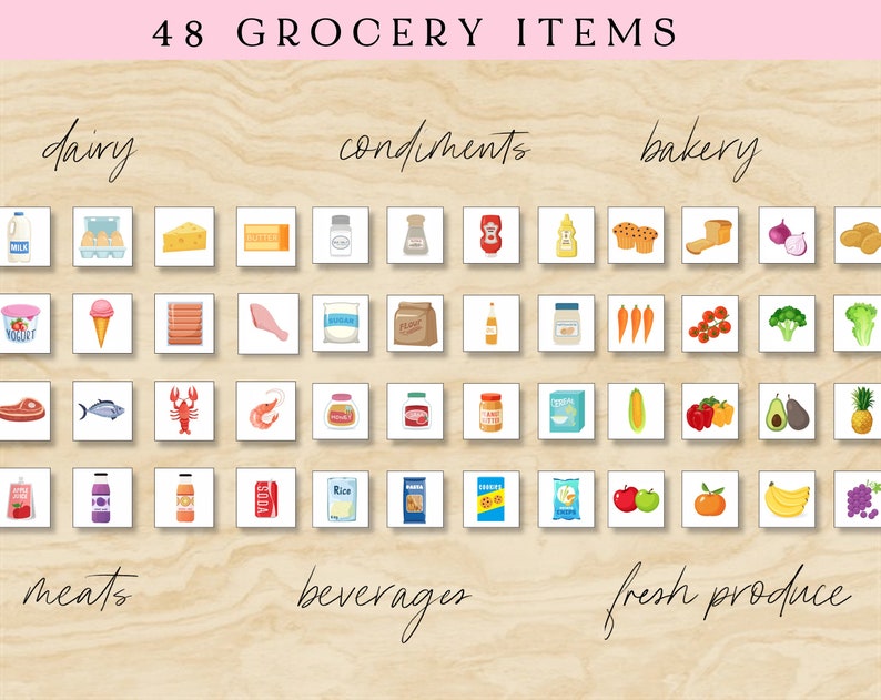 Shopping List Grocery Game Pretend Play Educational Homeschool - Etsy