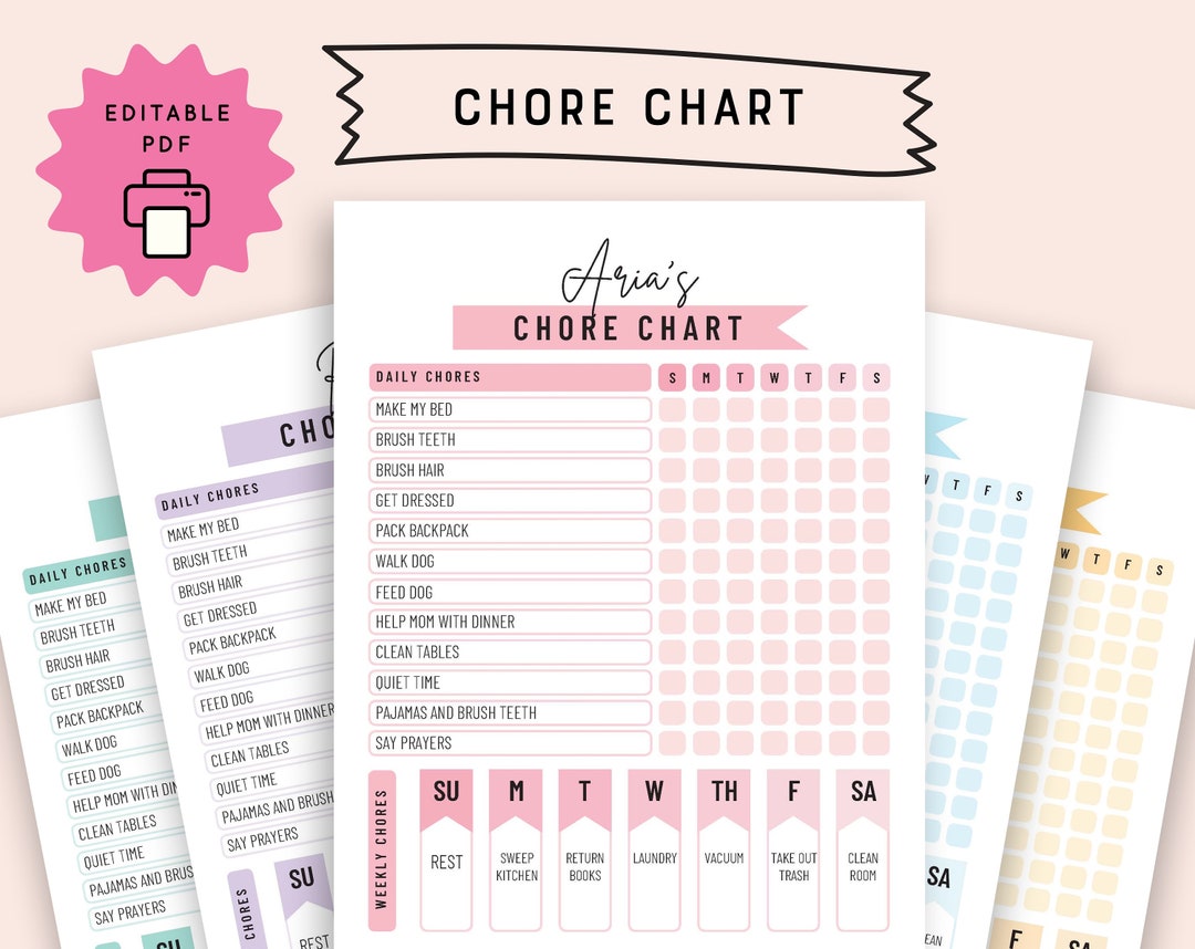 Chore Chart for Multiple Kids Toddler Editable Template Daily Routine ...