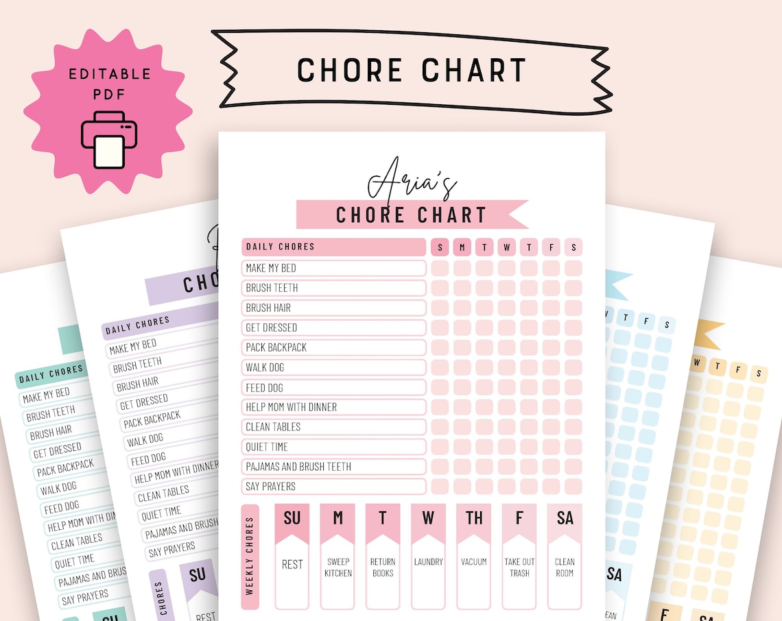 Chore Chart for Multiple Kids Toddler Editable Template Daily - Etsy
