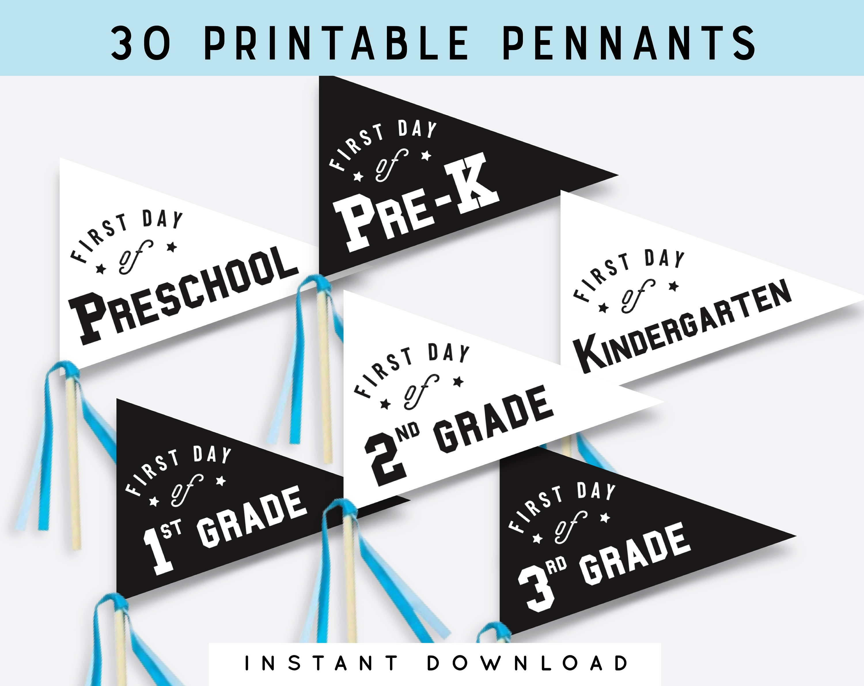 First Day of School Pennant 30 Printable Flags Sign Prop Pre-k - Etsy