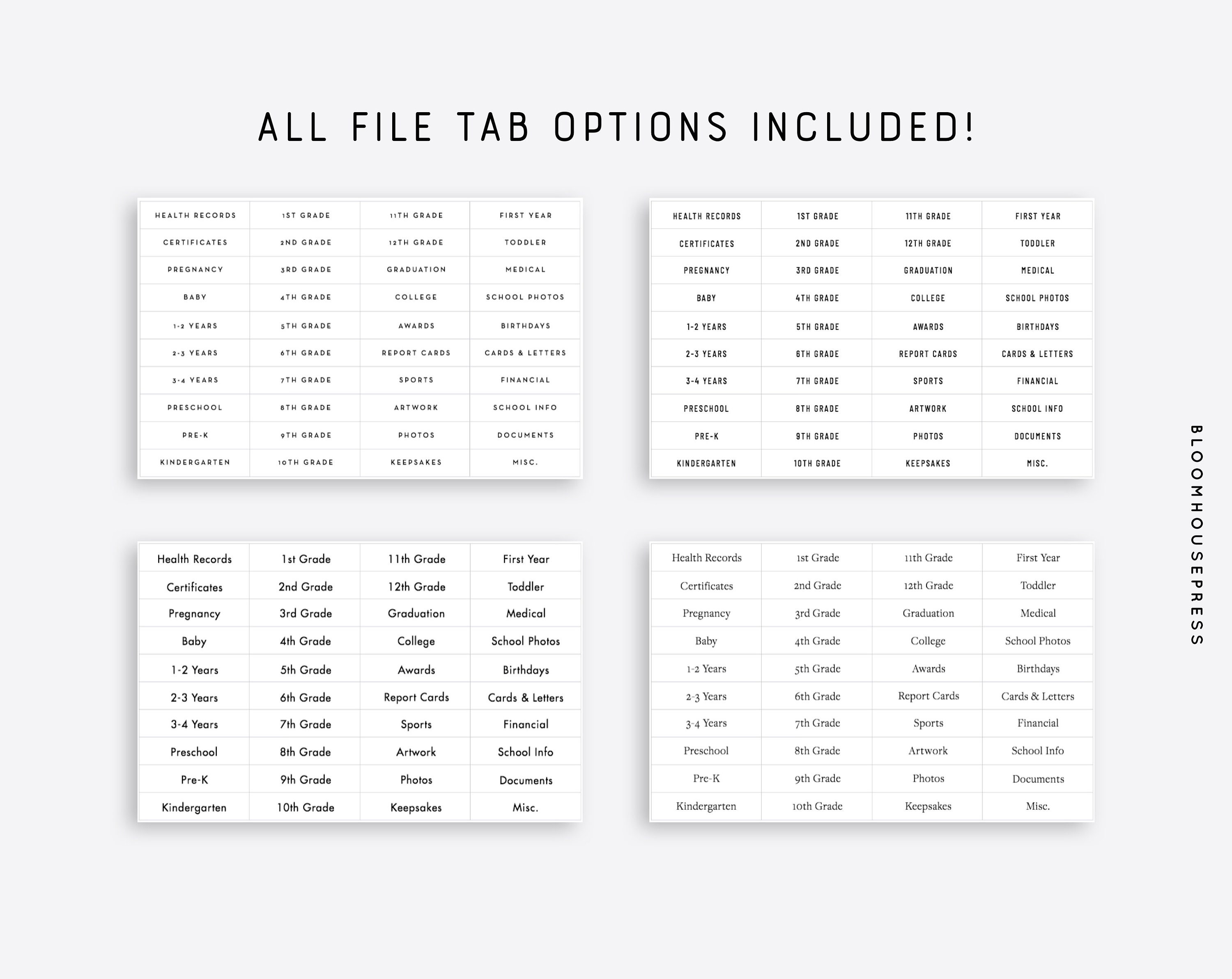 Printable Labels Filing System Milestone File Tab Organization - Etsy ...