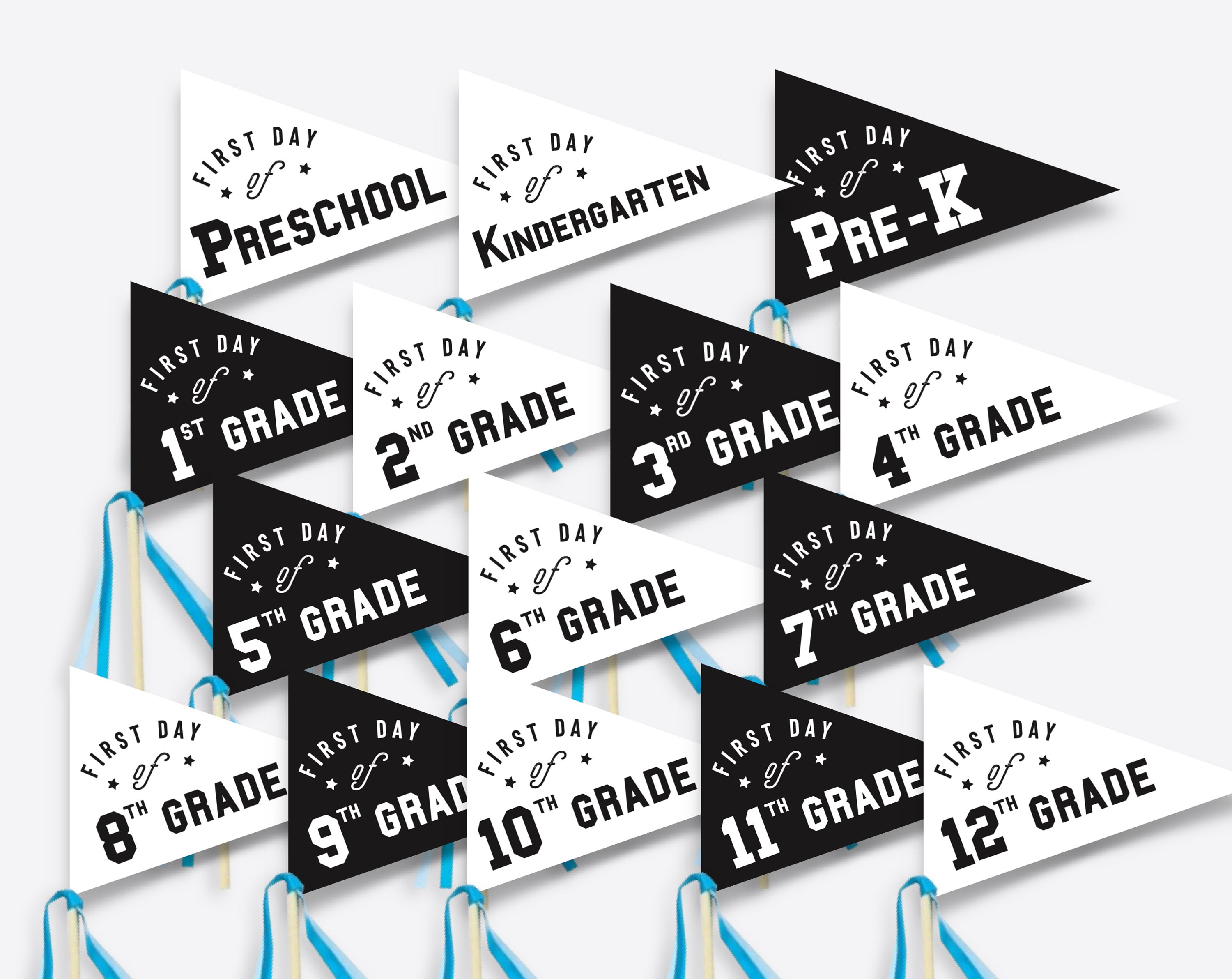 First Day of School Pennant 30 Printable Flags Sign Prop Pre-k - Etsy