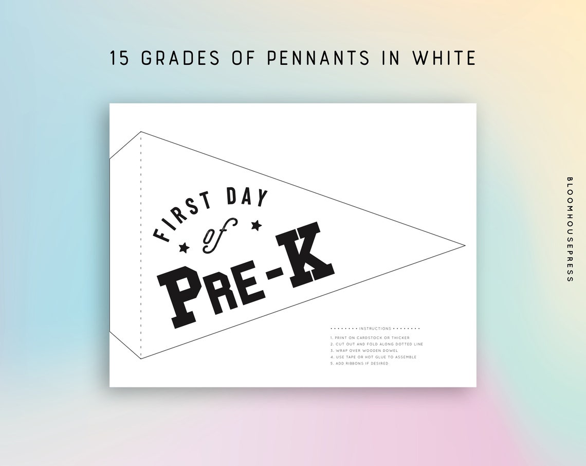 First Day of School Pennant 30 Printable Flags Sign Prop Pre-k - Etsy