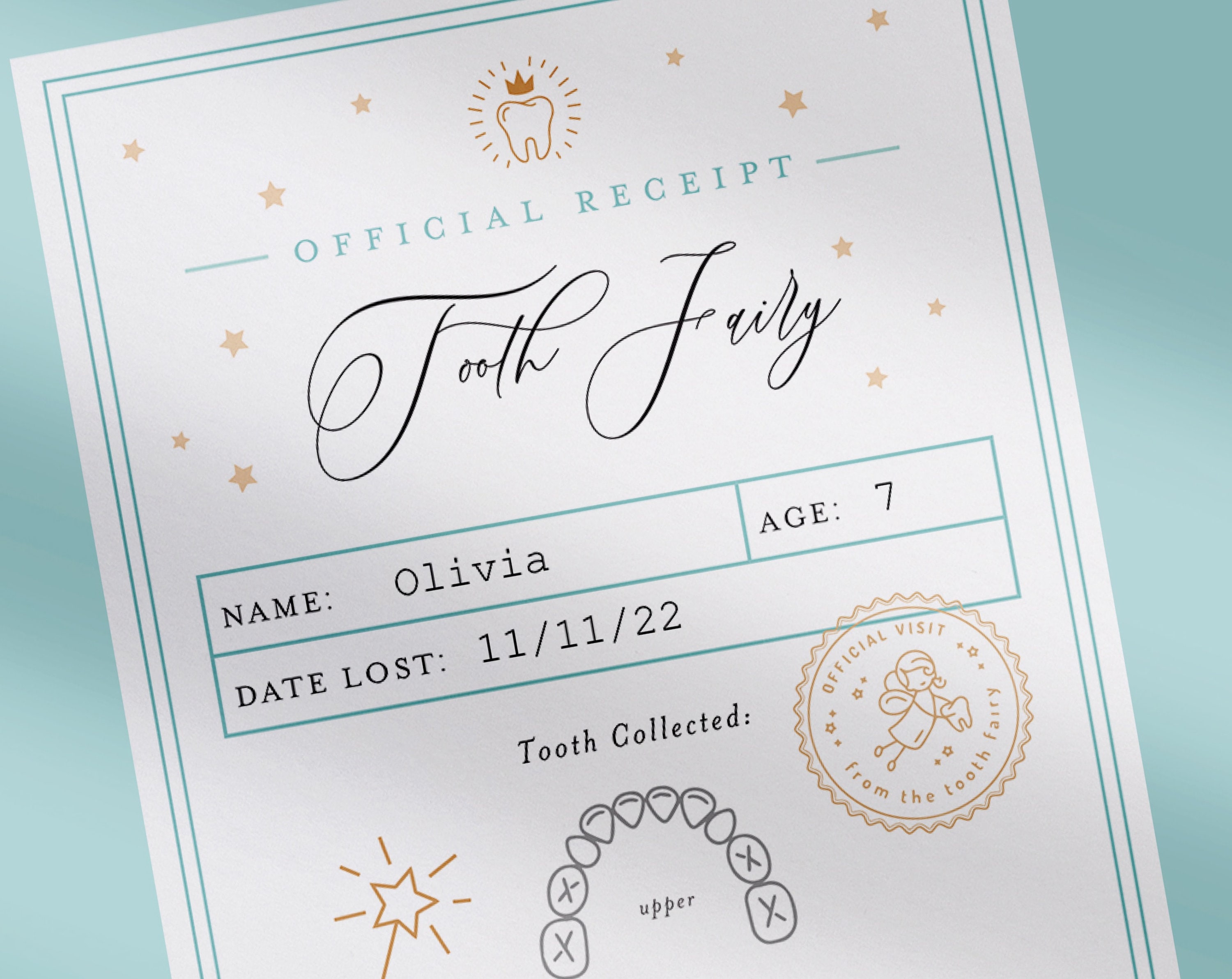 Editable Tooth Fairy Receipt Printable Certificate Tooth - Etsy