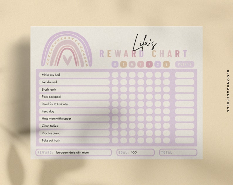 Reward Chart Multiple Kids Editable Printable Boho Rainbow - Etsy