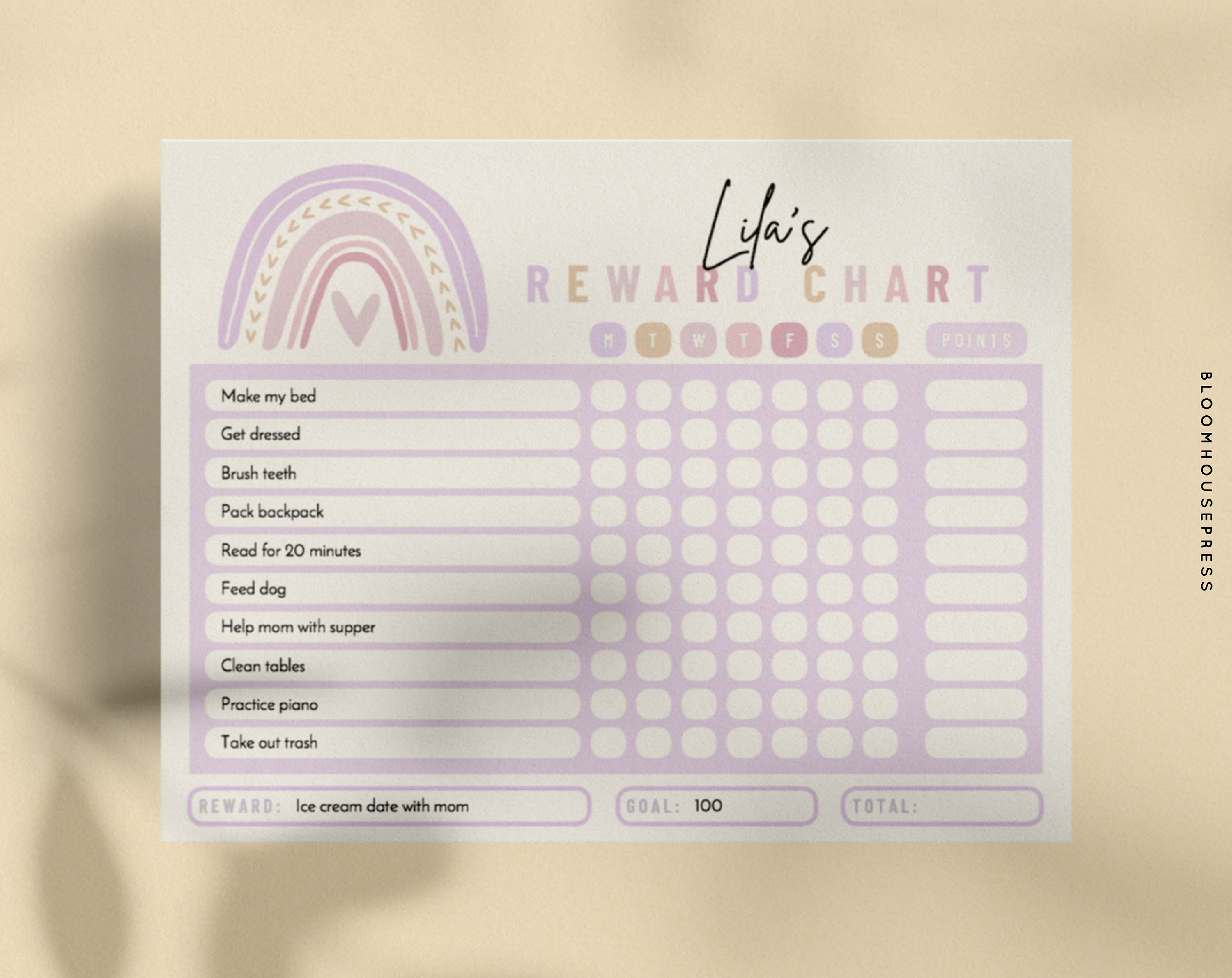 Reward Chart Multiple Kids Editable Printable Boho Rainbow Chore Chart ...