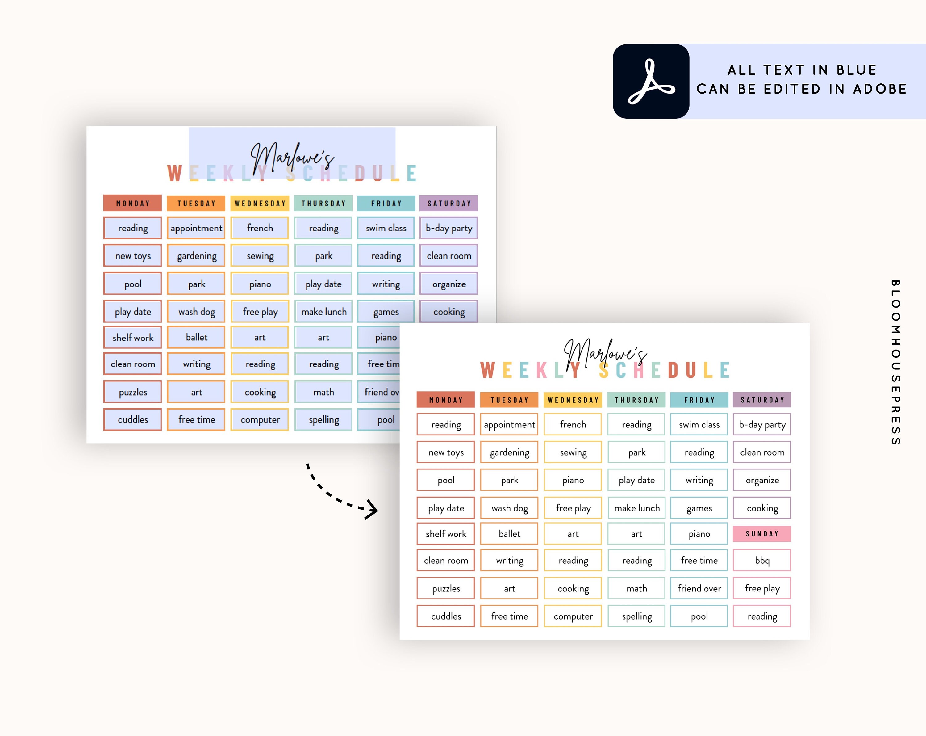 Weekly Schedule Planner for Kids Custom Weekly Plan Calendar - Etsy