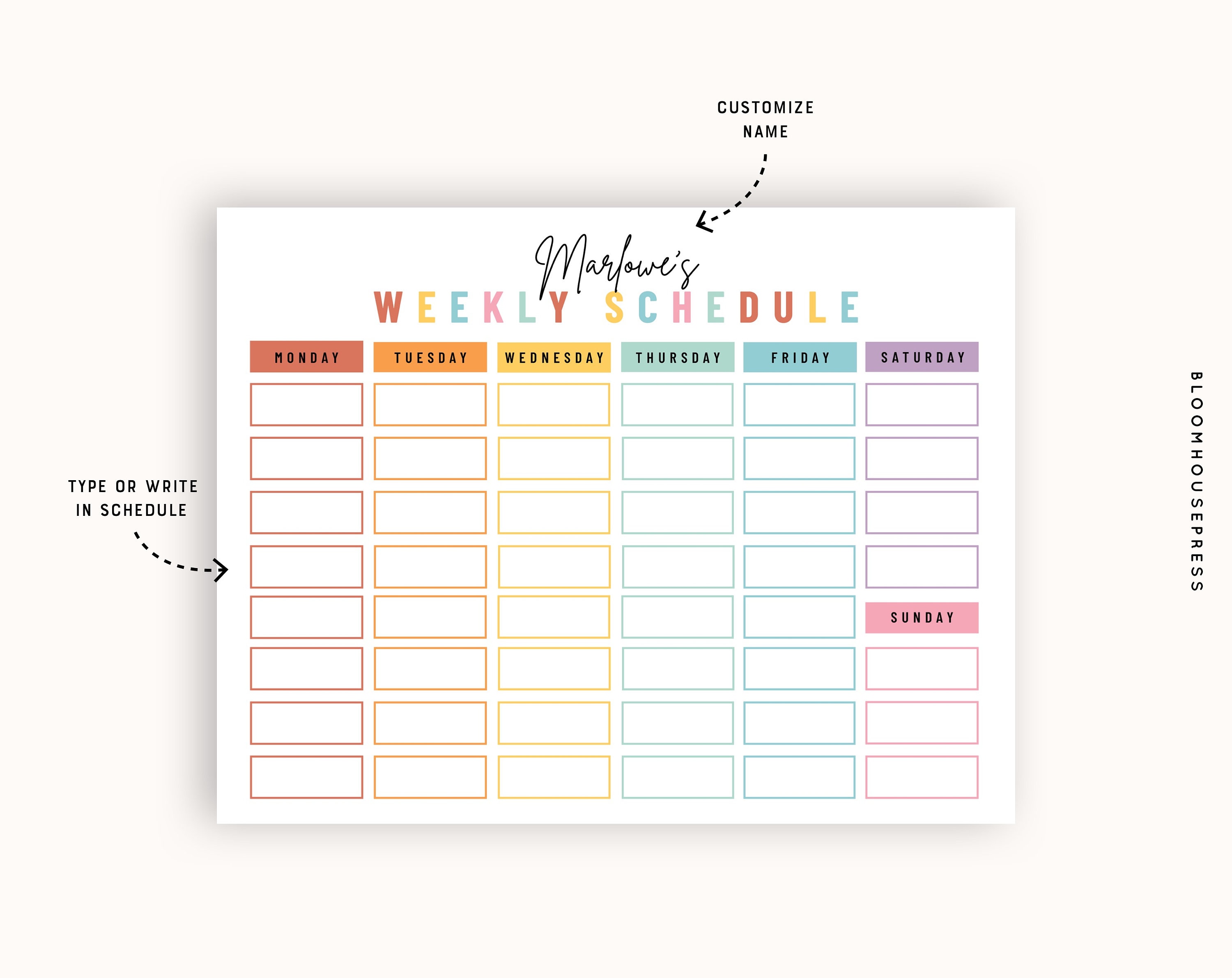 Weekly Schedule Planner for Kids Custom Weekly Plan Calendar - Etsy