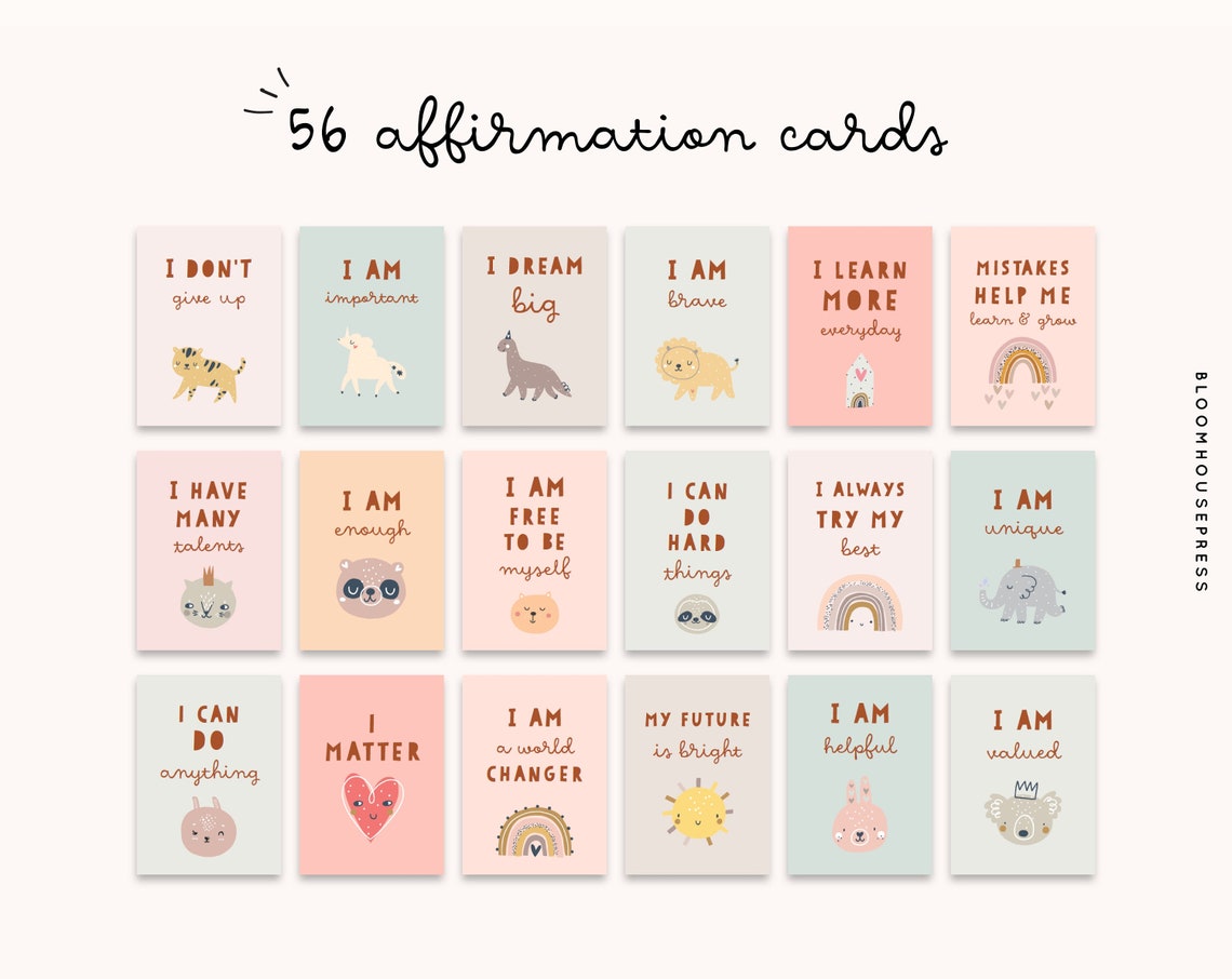 56 Positive Affirmation Cards for Kids Toddlers Printable - Etsy
