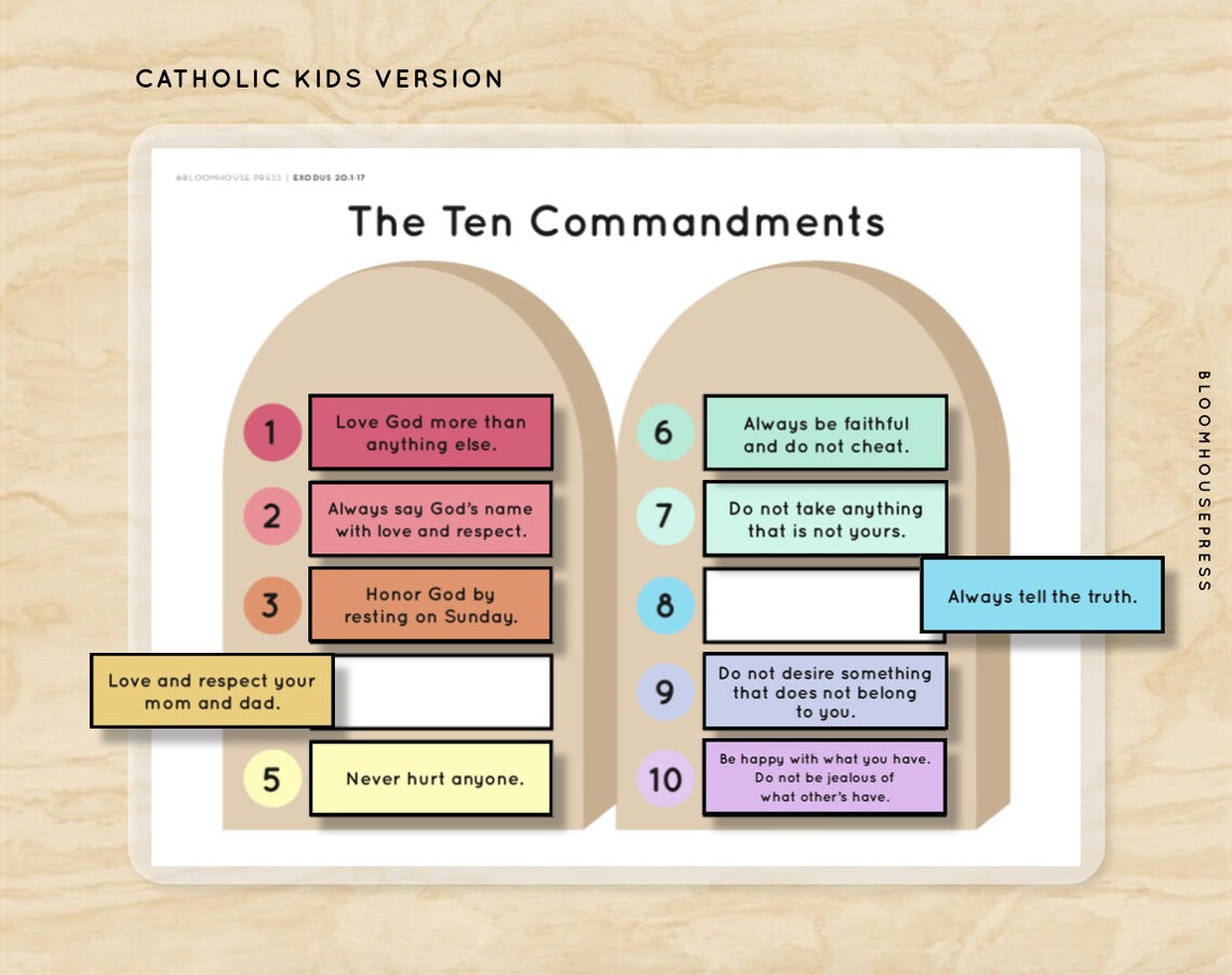 Ten Commandments Worksheet Catholic & Protestant Sunday School - Etsy