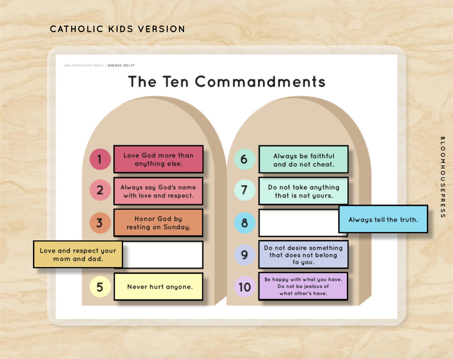 Ten Commandments Worksheet Catholic & Protestant Sunday School ...