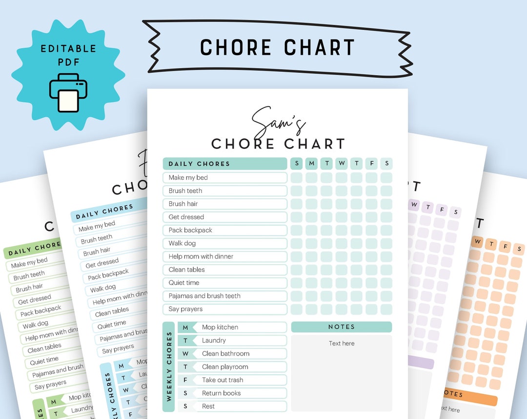 Chore Chart for Multiple Kids Toddler Editable Template Daily Routine ...