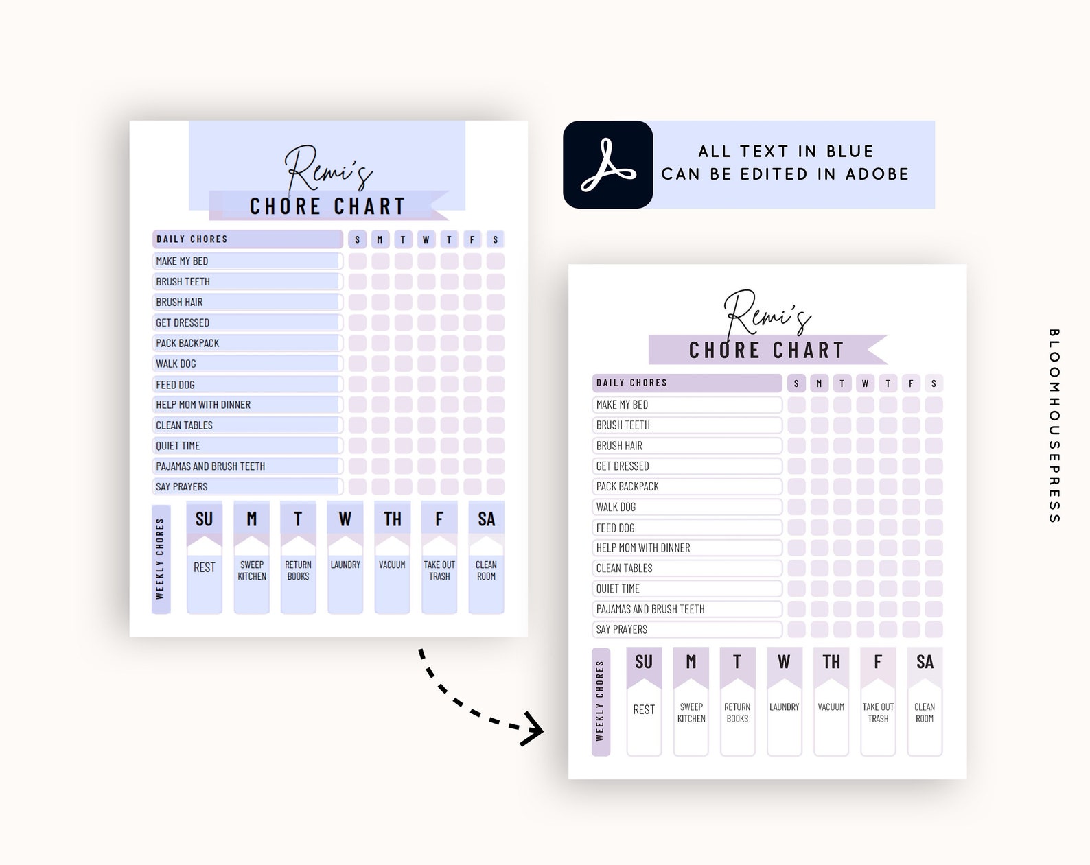 Chore Chart for Multiple Kids Toddler Editable Template Daily - Etsy