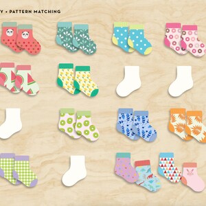 Matching Socks Game Montessori Cards Pattern Matching Sorting Memory ...