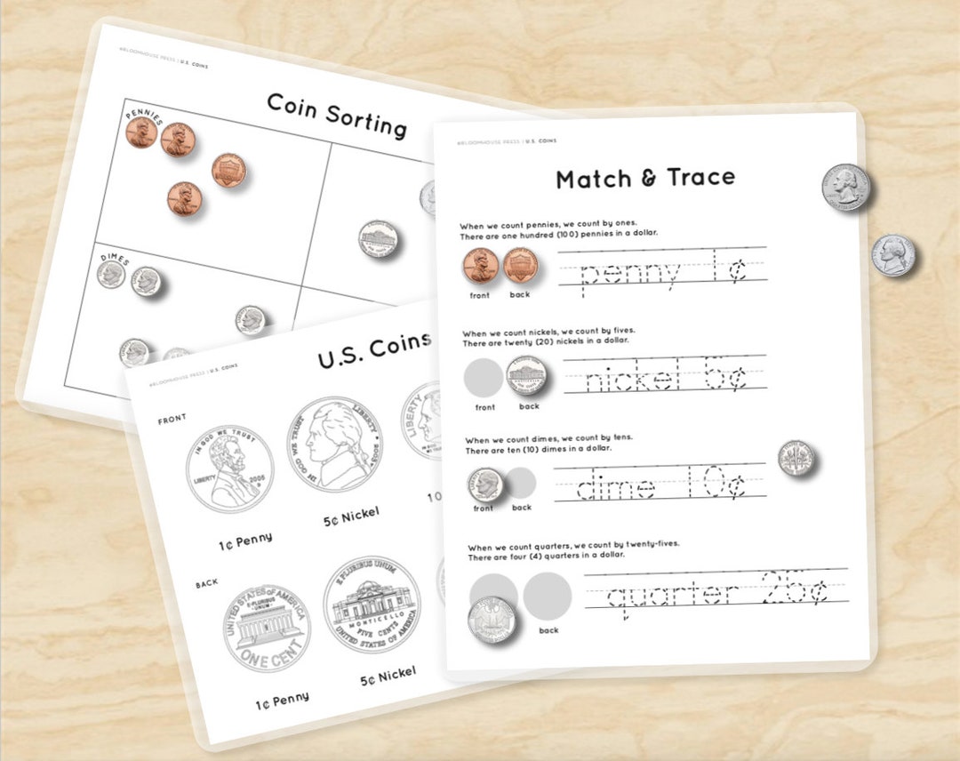 US Coins Counting Money Value Kids Money Coin Sorting Tracing Learning ...