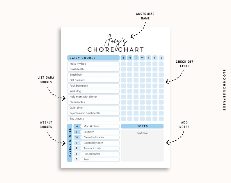 Editable Kids Chore Chart: Daily Routine Planner (PDF) - Etsy Canada