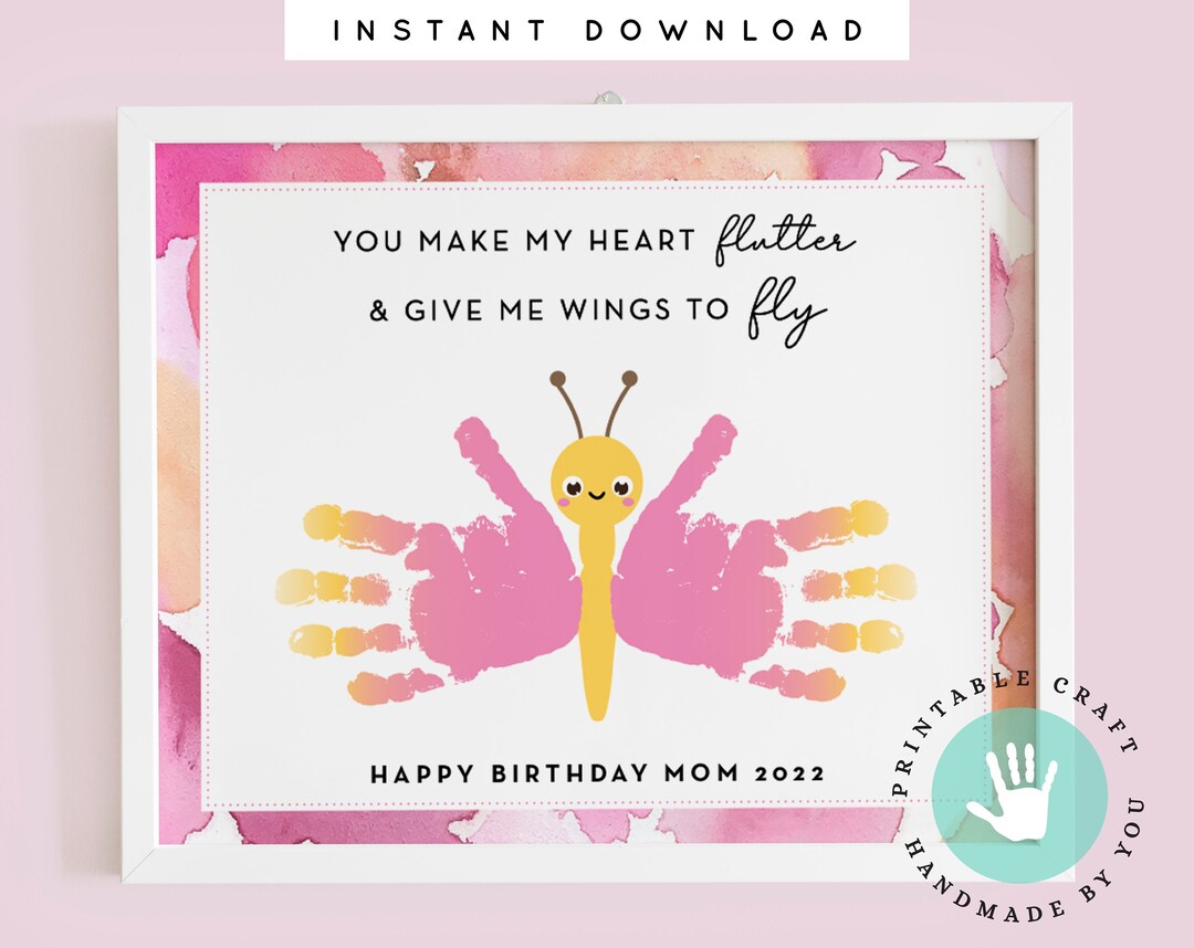 Kids Handprint Art Butterfly Gift Footprint Art Birthday Thank You ...