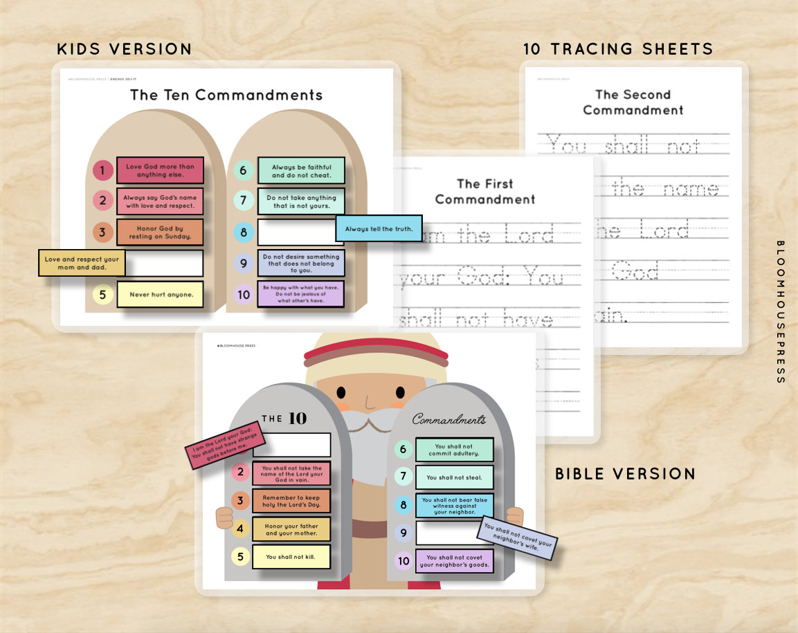 Ten Commandments Worksheet Catholic & Protestant Sunday School - Etsy ...