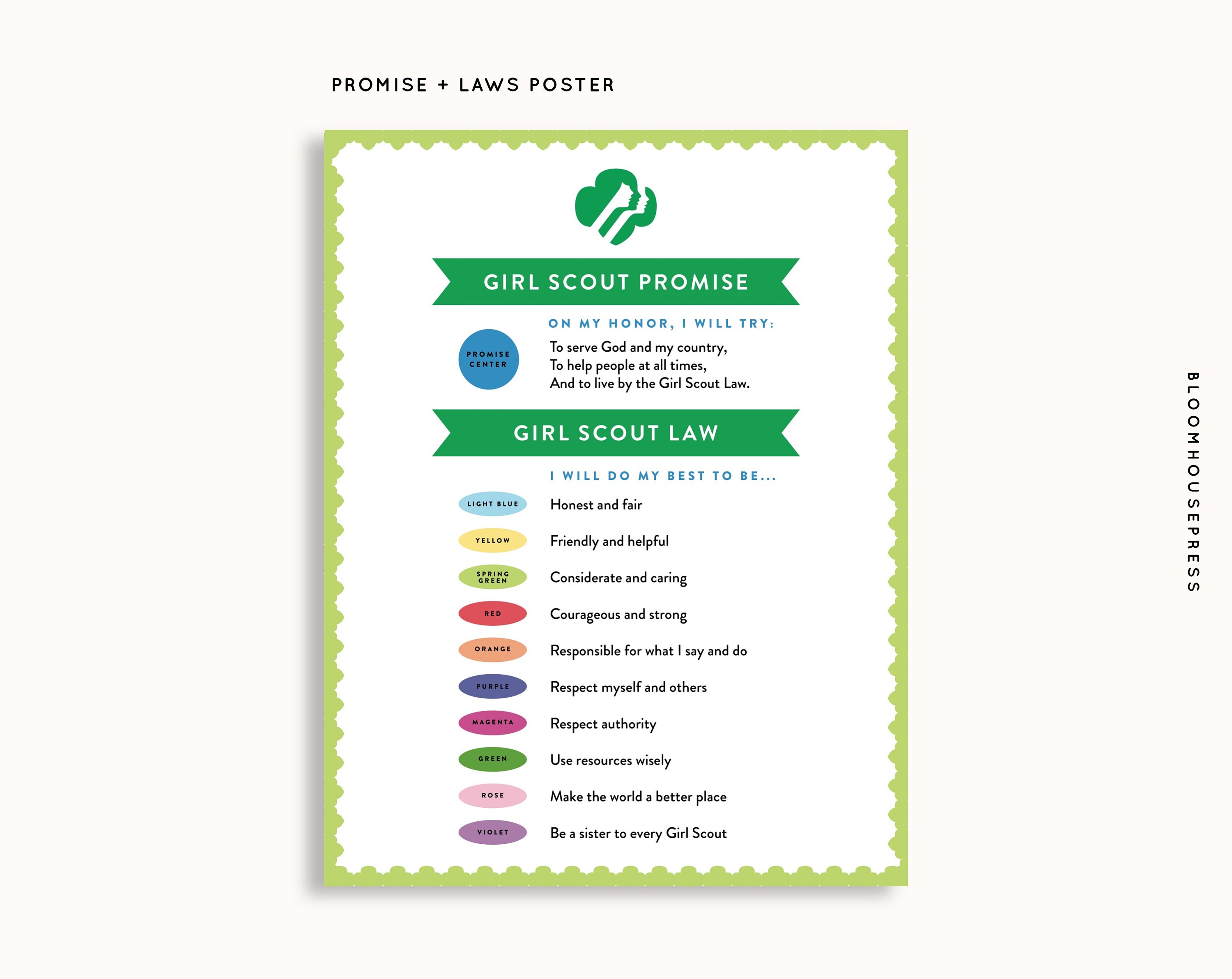 Girl Scouts Daisy Petals Promise and Law Poster Coloring Page - Etsy