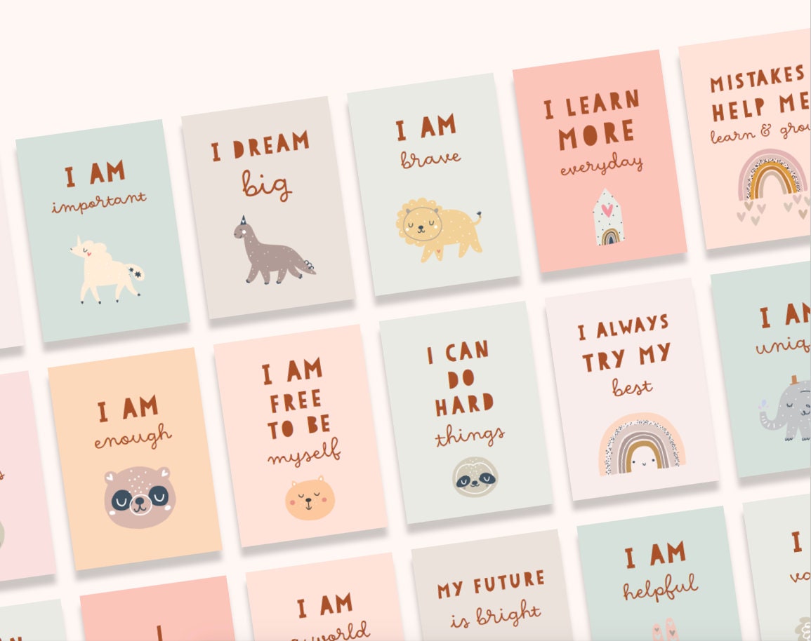 56 Positive Affirmation Cards for Kids Toddlers Printable Encouragement ...