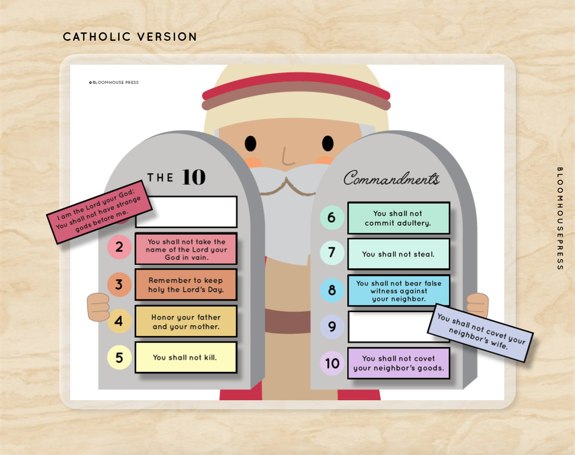 Ten Commandments Worksheet Catholic & Protestant Sunday School - Etsy