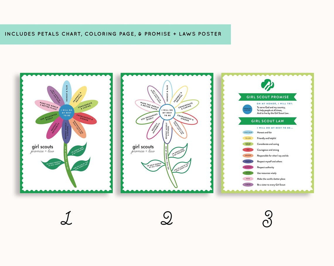 Girl Scouts Daisy Petals Promise and Law Poster Coloring Page - Etsy