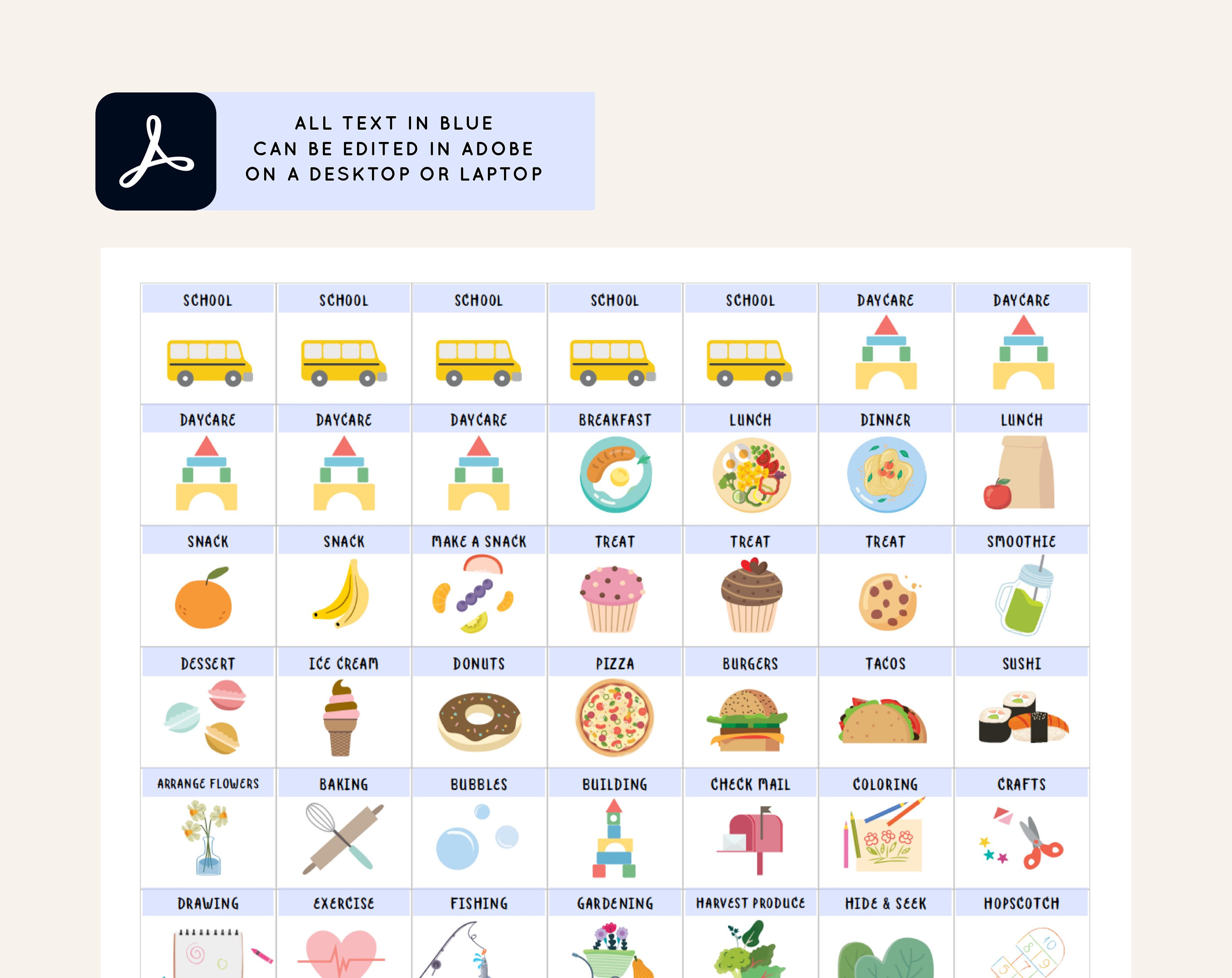 Editable Weekly Visual Routine Chart With Cards Schedule for - Etsy Canada